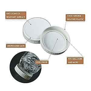 Bedgeta 9 Pack Upgraded White Wide Mouth Mason Jar Lids with Silicone Rings, Plastic Mason Jar Lids for Ball, Kerr and More,86mm Plastic Mason Jar Lids