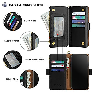 Antsturdy for Samsung Galaxy S23 FE 5G Wallet Case with Card Holder Women Men,Galaxy S23 FE Phone Case RFID Blocking PU Leather Flip Shockproof Cover with Wrist Strap Zipper Credit Card Slots,Black