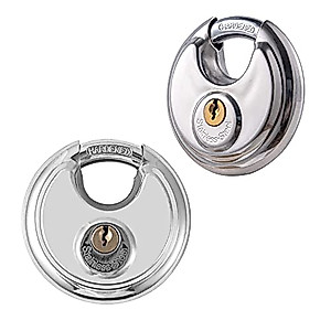 HonesaLoc Disc Padlock Outdoor, 2 Pack Heavy Duty Stainless Steel Discus Padlock, Waterproof Combo Gate Lock with Key for Storage Locker, Garages Warehouse, Sheds and Fence