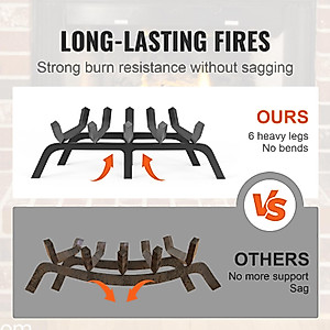 VEVOR Fireplace Grate, 24 inch Heavy Duty Fireplace Pit Grill Grate with 6 Support Legs, 3/4'' Solid Powder-Coated Steel Bars, Fire Logs Firewood Burning Rack Holder for Indoor and Outdoor Fireplace