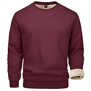 MAGCOMSEN Mens Winter Coats Crewneck Sherpa Sweatshirt Warm Thick Sweatshirts Work Tops Fleece Liner Sweatshirts Active Casual Sweatshirts Athletic Pullover Wine Red