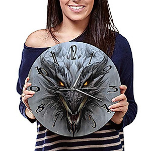 Wall Clock Dragon Wall Art Fantasy Scenery Modern Wall Clock Mythology Monster Dragon Head Silent Clock Wall Watch Home Art Interior Decor 12 inch Round Clock