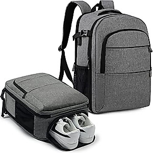 Lekakii Backpack for Traveling On Airplane, Large Travel Backpack with Shoe Pouch for Women Men, 40L Waterproof Personal Item Travel Bag for Men Women Grey