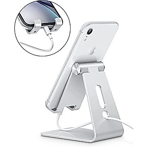 OMOTON Adjustable Cell Phone Stand, C2 Aluminum Desktop Phone Dock Holder Compatible with iPhone 11 Pro, SE, XR, 8 Plus 7 6, Samsung Galaxy, Google Pixel and More, Silver