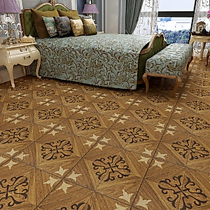 YENHOME Brown Peel and Stick Floor Tile Waterproof 12x12 in Kitchen Bathroom Floor Tile Vinyl Flooring Peel and Stick Flooring Roll Wood Planks 3 PCS Laminate Flooring Stick on Floor Tile Removable