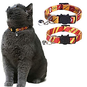 Coomour 2PCS Halloween Cat Collar Safely Breakaway Magic Stripe Pattern Adjustable Kitty Collars with Cute Bell for Cats Kitten (Red)