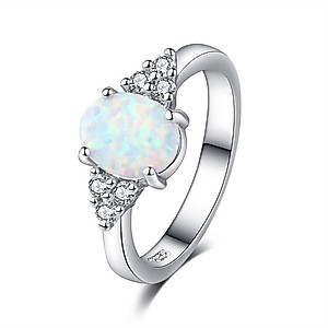 lingding White Opal Cubic Zirconia .925 Sterling Silver Ring jewelry-October birthstone Ring-Women Fire Opal Wedding Engagement Ring