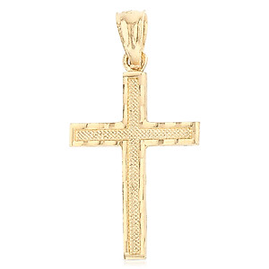 Ioka - 14K Yellow Gold Small Cross Pendant Religious Charm Thin Pendant For Necklace or Chain