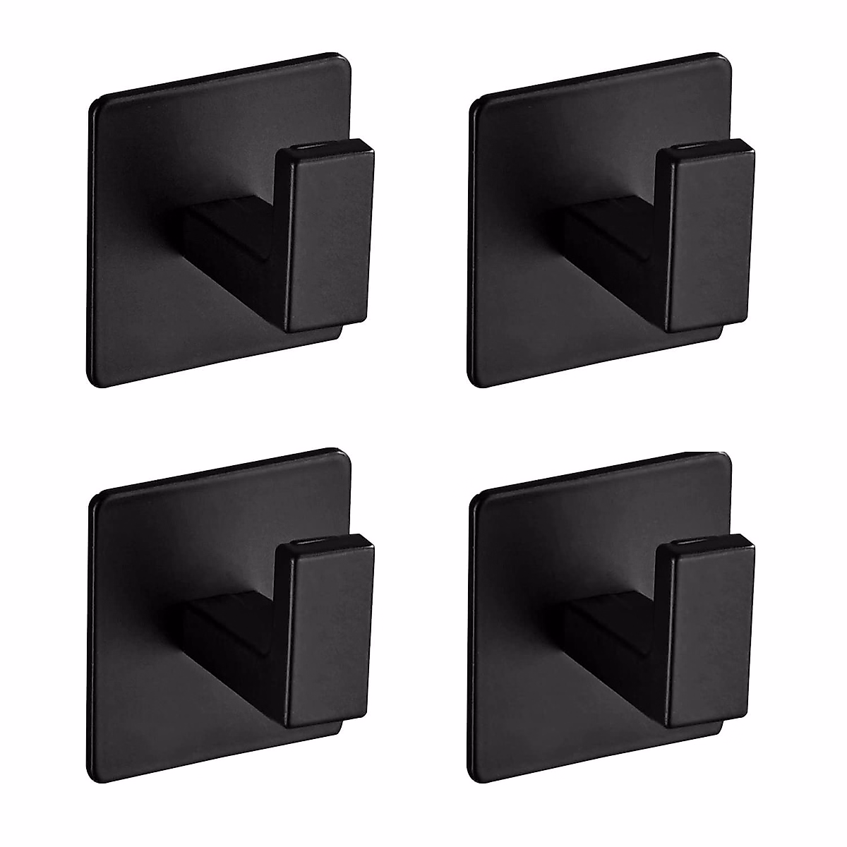 Vanloory Bath Towel Hook,4 Pack Self Adhesive Square Coat Hooks, Sturdy No Drilling Robe Hook, Stainless Steel Heavy Duty Clothes Hanger, Wall Hooks for Bathroom Bedroom Kitchen (2 Inch,Black)