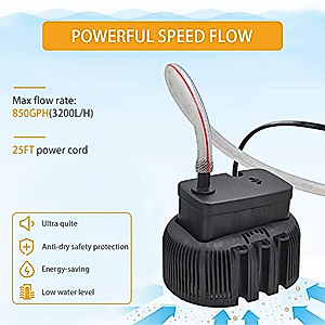 Pool Cover Pump Above Ground Sump Pumps Water Pump 850GPH Water Removal With 3 Adapters 16ft Drainage Hose (Black)