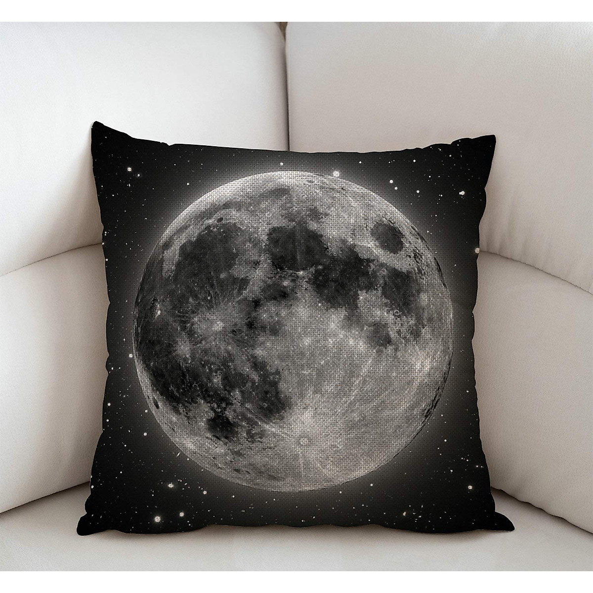 Swono Full Moon with Stars Decorative Cotton Linen Throw Waist Pillow Case Cushion Cover Grey Golden Pillowcase 18x18 Inches