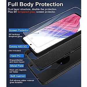 Dahkoiz for Samsung Galaxy A53 5G Case, with Tempered Glass Screen Protector and Dust-Proof Port Cover, Full Body Protection Durable Rubber Phone Case for Samsung Galaxy A53 5G UW, Black