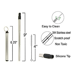 Suck It Select 2 Pack Collapsible Telescopic Reusable Stainless Steel Metal Straws with Silicone Tips and Travel Cases (Black Stripe)