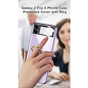 FYTON Galaxy Z Flip 4 Case with Ring, Ultra-Thin Electroplated Frame Z Flip 4 Case with Ring Holder, Anti-Scratch Shockproof Protective Cover with for Samsung Galaxy Z Flip 4 5G (2022), Lavender
