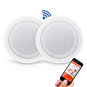 Pyle PDICBT852RD 8 Inch 250 Watt Bluetooth In Ceiling Wall 2 Way Flush Mount Home Indoor Stereo Speakers System, (8 Speakers)