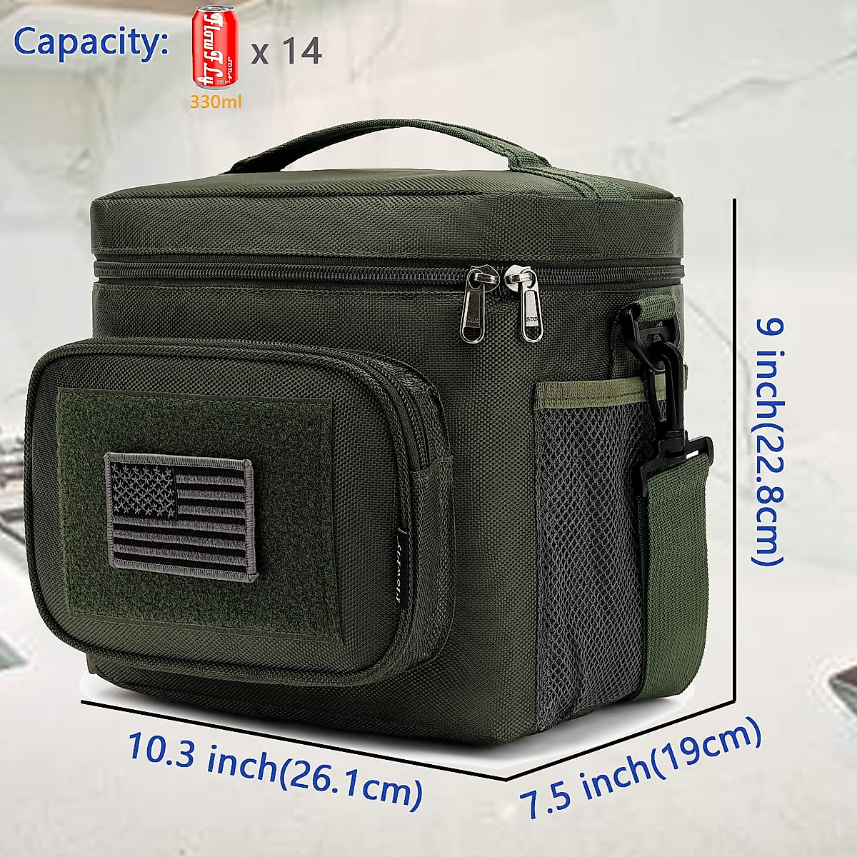 FlowFly Tactical Lunch Bag Large Insulated Lunch Box Cooler Tote for Men, Women with MOLLE/PALS Webbing (Army#Green, Medium)