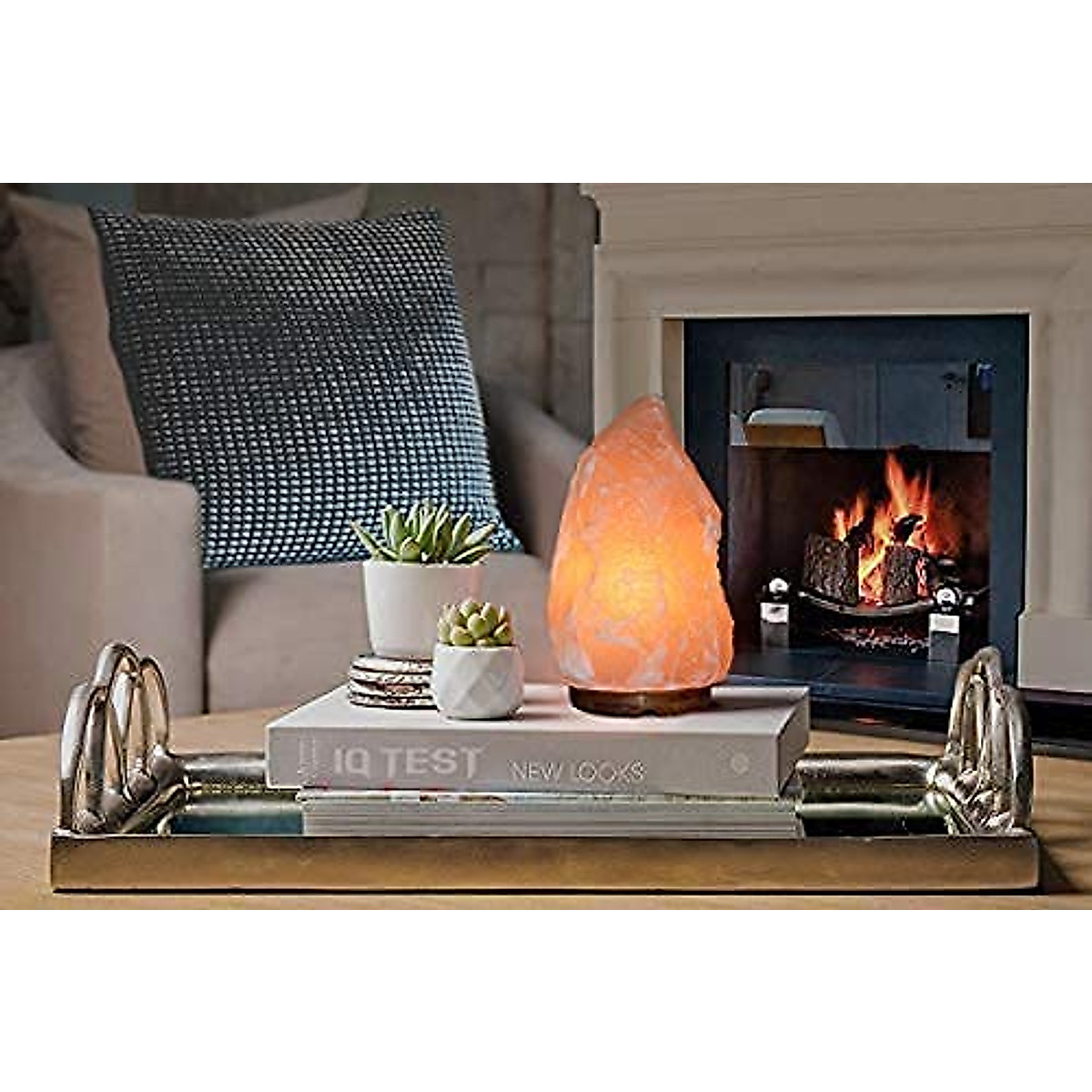 7 Inch Himalayan Salt Lamp with Dimmer Cord - Night Light Natural Crystal Rock Classic Wood Base Authentic from Pakistan