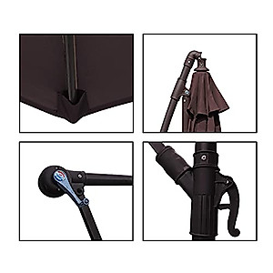 Jardin-Monde 10ft Patio Umbrella, Outdoor Deck Cantilever Umbrella, Hanging Market Offset Umbrella For Backyard Garden Poolside Lawn, Crank Lift & Cross Base, 8 Ribs, Easy Tilt Adjustment-COFFEE BROWN