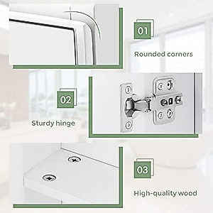 2 Tier Wall Mounted Bathroom Cabinet Storage with Mirror Doors White Modern Contemporary MDF Included