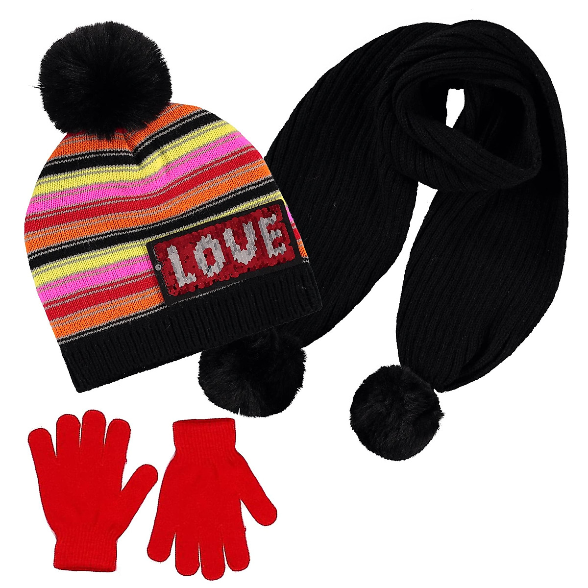 Swak Girls Hat,Scarf & Glove Set-Kids Cold Weather Winter Accessories-Childrens 3 Pc Beanie set-Big Girls Hat Scarves & Glove