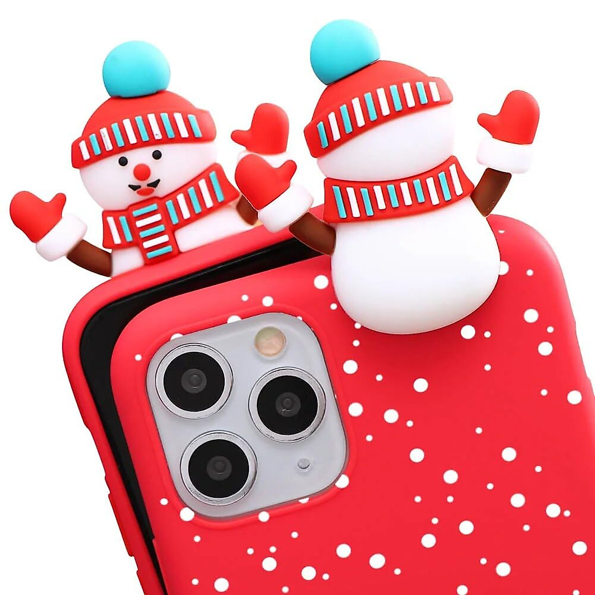 Pnakqil 2 Pieces Christmas Case for Samsung Galaxy S9 Plus 6.2 Inch, Matte Red Silicone Back Cover with Cute Deer and Snowman 3D Doll Cartoon Pattern Slim Shockproof Protective Case for Samsung S9+