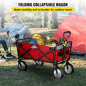 Folding Wagon Cart Heavy Duty Utility Collapsible 176 lb Garden Cart Large Storage Space Adjustable Handle Flexible All-Terrain Movement