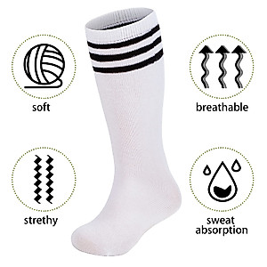 Zando Girls Knee High Socks 6-8 Years Old Cotton Soft Girls Soccer Socks School Uniform Socks for Girls Seamless Socks Youth Tube Socks Three Stripe Soccer Socks Kids Light Purple 6-9 Years