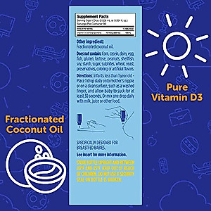 Ddrops Organic Baby 400 IU 90 Drops - Daily Vitamin D Liquid for Infants. Supports Teeth & Bone Health. No Preservatives, No Sugar, Non-GMO, Allergy-Friendly