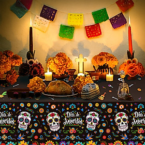 3 Pack Day of The Dead Party Tablecloth Decorations, Dia De Los Muertos Decor, Plastic Mexican Sugar Skull Floral Table Cover Backdrop for Halloween Mexican Fiesta Birthday Party Supplies, 54x108 Inch