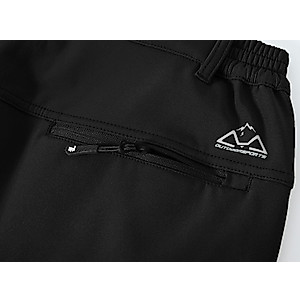 TBMPOY Men's Ski Snow Pants Waterproof Fleece Lined Insulated Softshell Snowboard Hiking Outdoor Zipper Bottom Leg Black 36