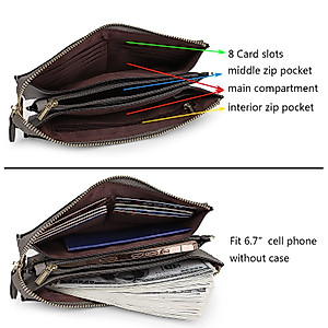 YALUXE Women's RFID Protected Wristlet Clutch Cell Phone Wallet Multi Card Organizer Zip Purse Genuine Leather