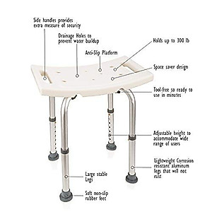 Dr Maya’s Adjustable Shower Chair with Free Grab Bar | Plastic Chair Bath Seat, Bathroom Chair | Shower Stool for Inside Shower | Handicap Shower Chair | Inside Shower Seat Bench, 300 Lb Capacity