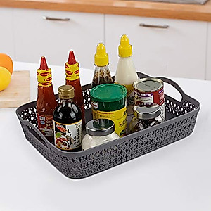 Kekow Plastic Storage Tray Basket with Handle, Set of 6, 13.22" x 10.23" x 2.95", Gray