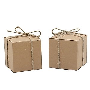 Amajoy 50pcs Kraft Favor Boxes with 50pcs Twine, Rustic Kraft Paper Candy Box for Wedding Favor Baby Shower Favor