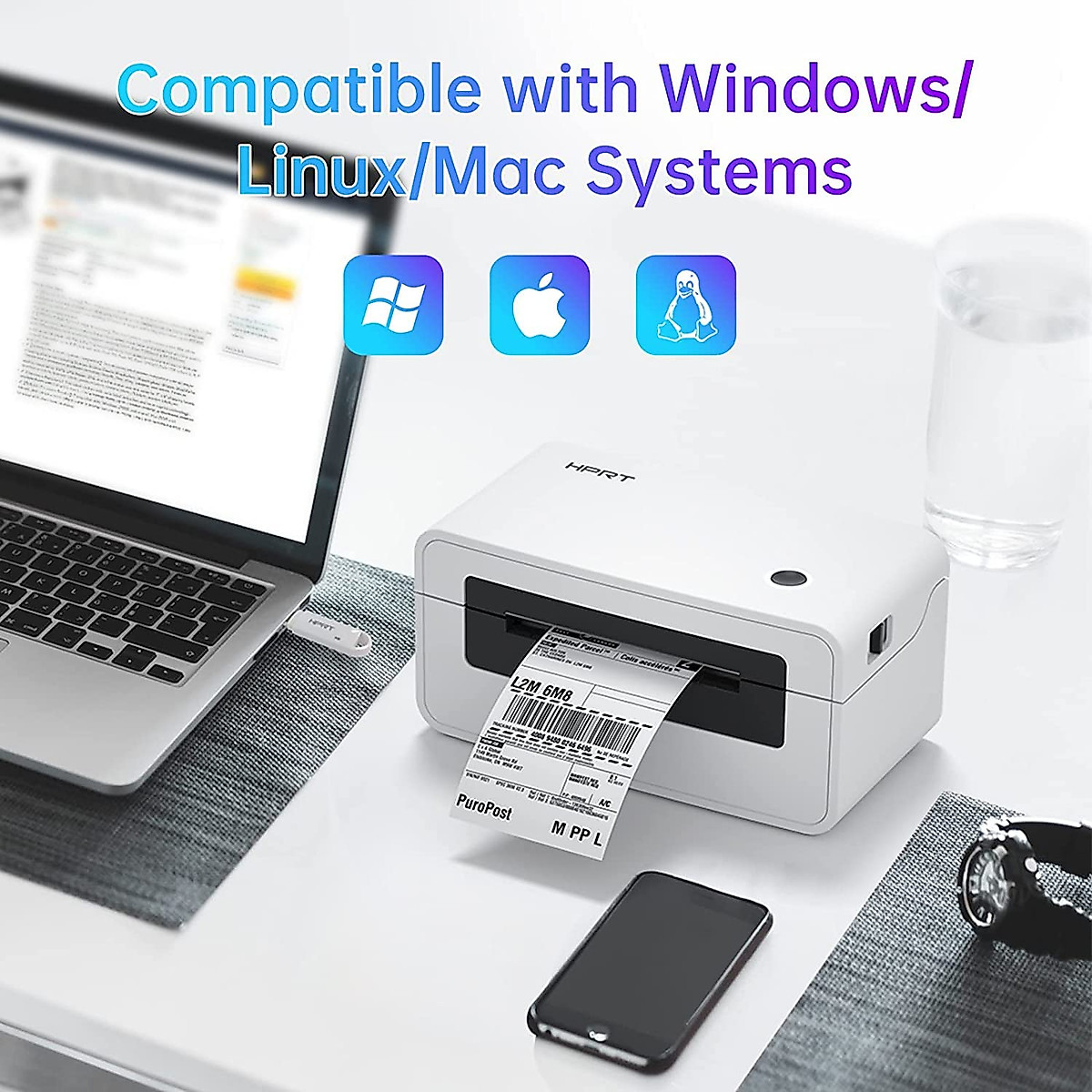 PRT Thermal Shipping Label Printer with Labels - 4x6 Label Printer, Thermal Label Maker, Compatible with Shopify, Ebay, UPS, USPS, FedEx, Amazon & Etsy, Support Multiple Systems