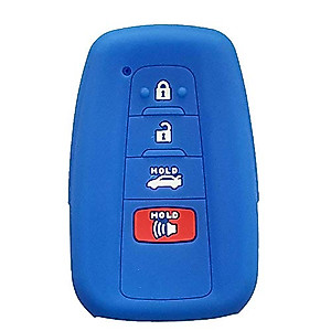 EXUNTECH 2pcs Silicone 4 Buttons Smart Key Fob Cover Remote Keyless Entry Bag Compatible with 2019 2020 2021 Toyota Highlander Camry Avalon C-HR Prius Corolla HYQ14FBC, Black Blue