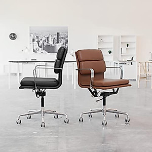 Laura Davidson Furniture SOHO II Padded Management Chair for Office & Dining with Swivel, Made of Faux Leather, Brown