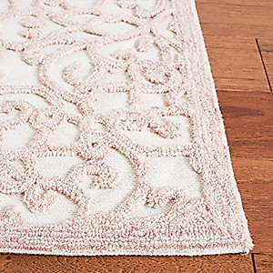 SAFAVIEH Trace Collection Area Rug - 6' Round, Ivory & Pink, Handmade Scroll Wool, Ideal for High Traffic Areas in Living Room, Bedroom (TRC103U)