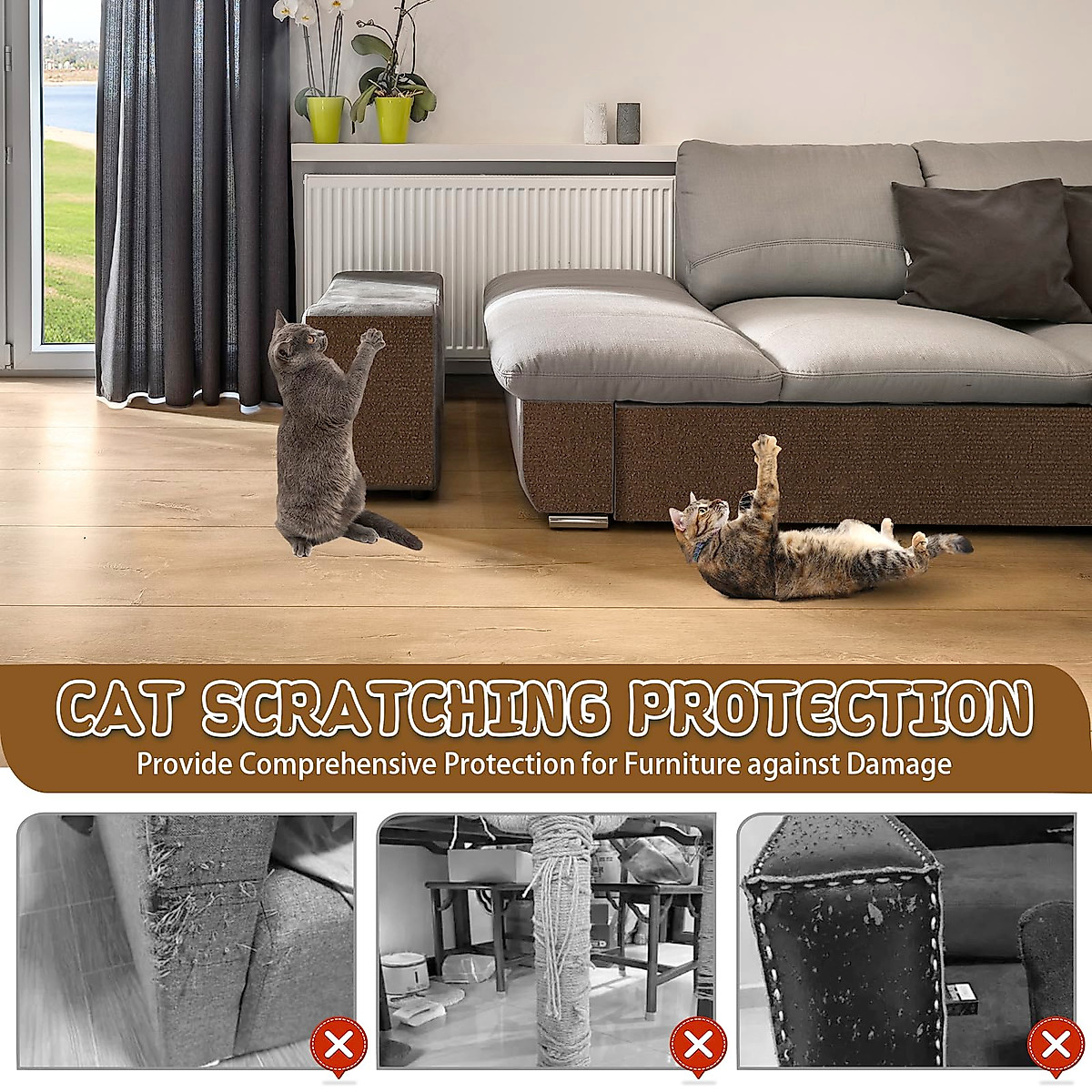 Climbing Cat Scratcher Mat Trimmable Cat Scratching Post Carpet 78.7’’x15.8’’ Self Adhesive Carpet Mat Pad Replacement for Cat Tree Shelves Post Couch Wall Furniture Steps DIY Protector (Brown)