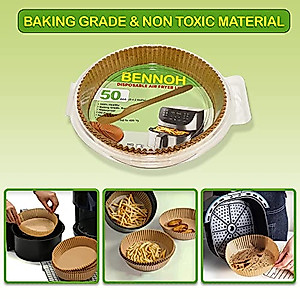 Air Fryer Disposable Liners: 50 pack, 7.9 Inches Disposable air fryer liners with Bamboo Tong. Round paper liners for air fryer basket, large size.