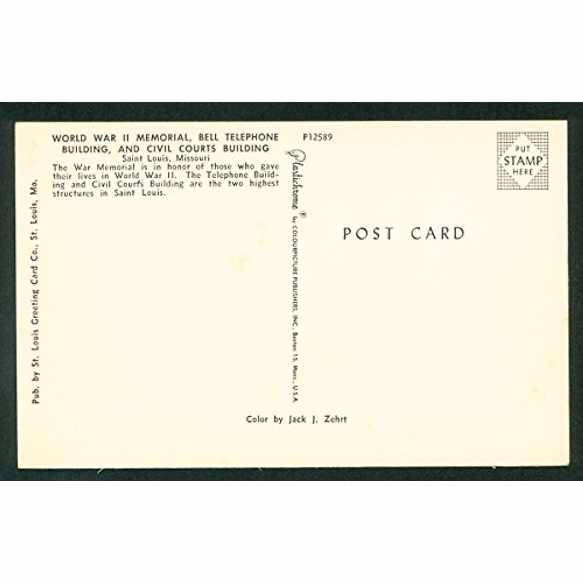 Bell Telephone Building World War II Memorial Civil Courts Saint Louis Missouri MO Postcard