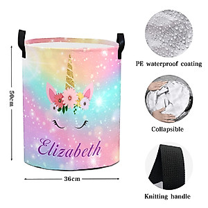 Unicorn Laundry Basket, Personalized Baby Laundry Basket, Custom Rainbow with Handles Foldable Waterproof Storage Basket with Girls Name