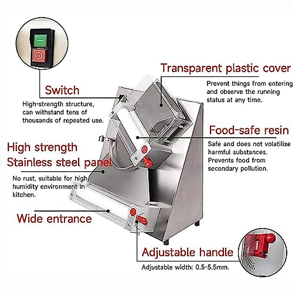 Pizza Dough Roller Sheeter, 10-30cm Automatic Dough Press Machine, Commercial 370W Electric Pizza Making Machine, for Pizza Bread and Pasta Maker Equipment
