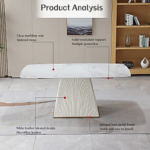 Montary 71” Modern Rectangle Dining Table for 6-8 Seat, White Marble Dining Table with Sintered Stone Tabletop and Horseshoe-Shape Design Carbon Steel Leather Base (Only Table)