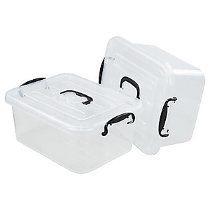 Uumitty 8 L Plastic Storage Bin Tote Organizing Container with Lid and Latching Buckles, Stackable and Nestable, 2 Pack