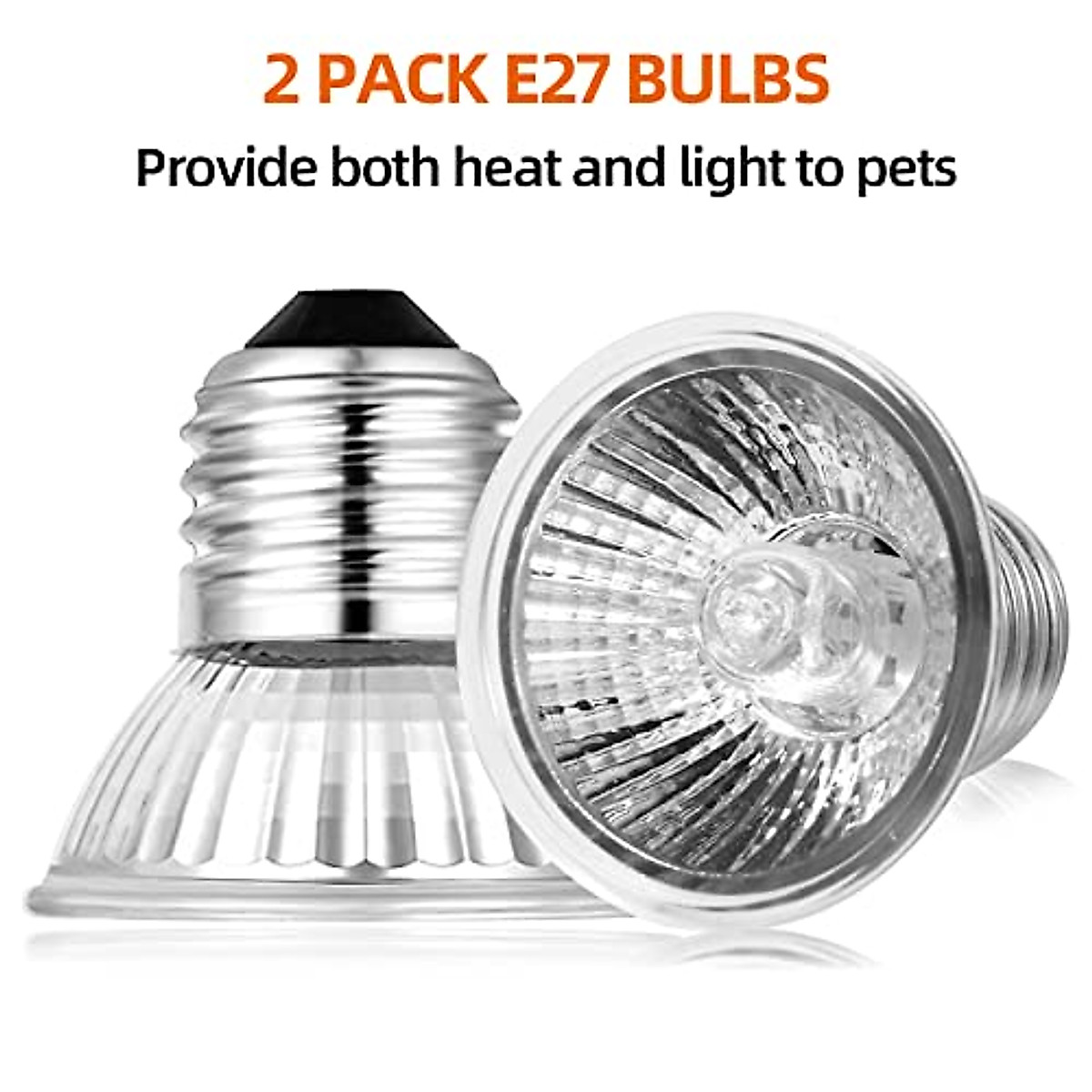 LETGOALL 2-Pack 50W Reptile Heat Lamp Bulbs, UVA + UVB Full Spectrum Sun Lamp Bulbs for Aquarium Turtle Lizard Snake Chameleons Amphibians