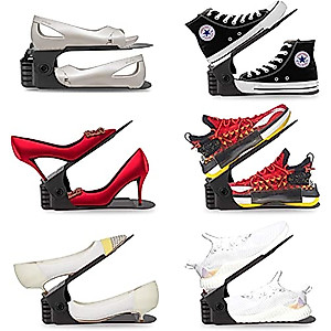 Set of 20 Adjustable Shoe Risers, Double Your Storage Space, 50% Space Saving Double Layer, Shoe Holder Rack Stacker Slots for Closet Shelf Organizer (White)