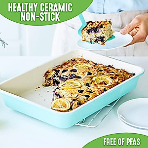 GreenLife Bakeware Healthy Ceramic Nonstick, 13" x 9" Rectangular Cake Baking Pan, PFAS-Free, Turquoise