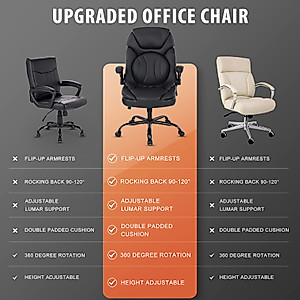 Comermax Ergonomic Executive Office Chairs with Lumbar Support, PU Leather Home Office Desk Chairs with Wheels and Flip up Arms, 90-120° Rocking Managerial Executive Chair (Black),Medium(300lbs)