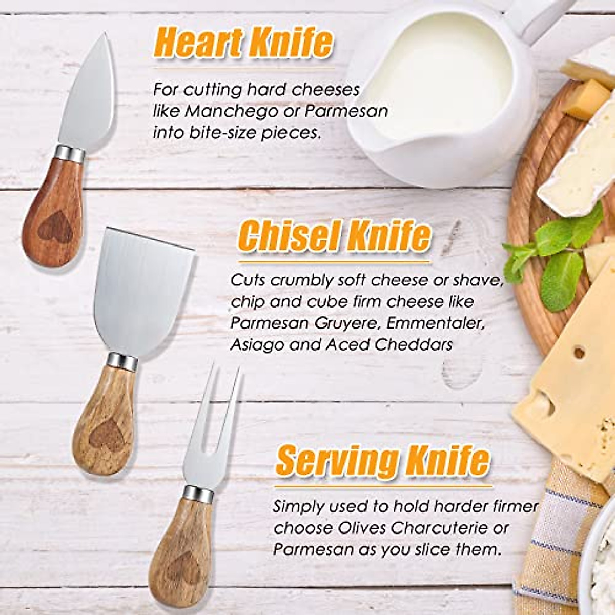 Charcuterie Boards Heart Shaped Cheese Board and Knife Set, Mothers Day Acacia Wood Cheese Platter Small Cheese Servers Home Wedding Gifts